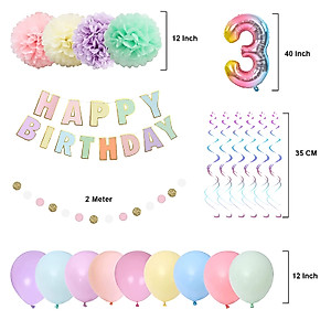 BRT Bearingshui 3th Birthday Decorations, 40 Inch Rainbow Gradient Number 3 Balloon, 3th Birthday Balloon, Happy Birthday Banner, Children’s 3th Birthday Party Supplies for Kids