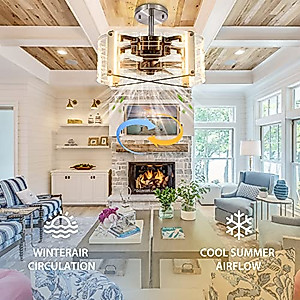 Ceiling Fans with Lights Remote Control, Modern Enclosed Ceiling Fan, Flush Mount Caged Low Profile Ceiling Fan Light Kit with Dimmable LED Light & 6 Speeds Reversible Blades Timing for Living Room