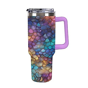 Mermaidess Dragon Scales 40 Oz Car Cup Stainless Steel Travel Mug Leak-Proof Insulated Tumbler with Handle Violet-style