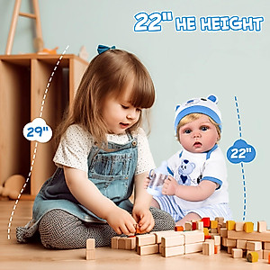 Aori Lifelike Realistic Reborn Baby Boy Doll 22 Inch Handmade Weighted Reborn Baby Doll with Bear Toy