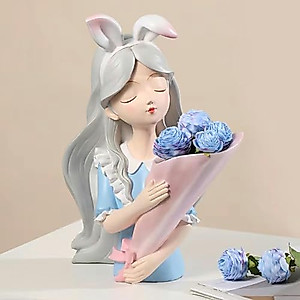 Girl Statue Home Decor Vase Resin Storage Tray Decoration Living Room Flower Vases Craft Living Room Decoration