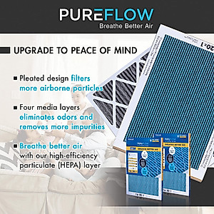 PureFlow, Home Furnace Air Filter 20x25x4, with 4 Layers of Advanced Filtration Technology, MERV-13 Pack-of-1