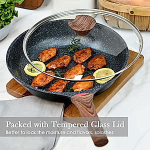 DIIG Nonstick Frying Pan with Lid, 12 in No Stick PFOA-Free Granite Coating Chef's Pan, Large 30 cm Cooking Pans for Family, Gift Cookware Pan Set for Gas Stove, Induction Top