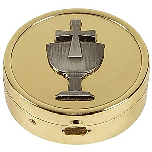 Chalice Embossed Solid Brass Pyx with Drawstring Burse
