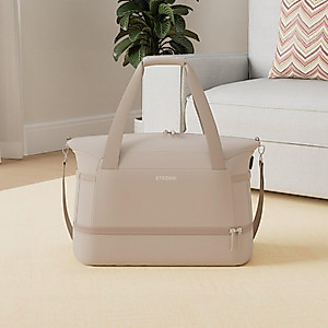 ETRONIK Gym Bag for Women, 55L Travel Duffel Bag with USB Charging Port, Weekender Overnight Bag with Wet Pocket and Shoes Compartment for Women Travel, Large Size (Khaki)