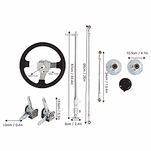 300mm Steering Wheel Steel Kit, Karts Steering Wheel Kit Tie Rod Joint Gear Rack Shaft Kit for 100cc 125cc 140cc 150cc Kart Quad