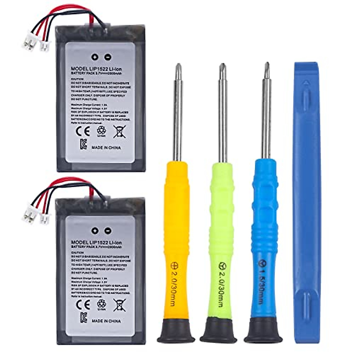 JUBOTY 2PCs 2000mAh PS4/PS4 Pro Controller Battery, Li-ion Internal New Upgrade Battery Replacement for Sony Playstation 4 Dualshock 4 CUH-ZCT2 CUH-ZCT2E CUH-ZCT1E CUH-ZCT1U with 4 Repair Tool Kits