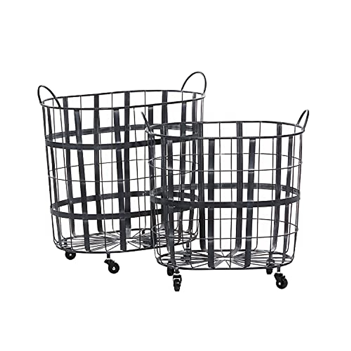 Deco 79 Metal Storage Basket with Wheels and Handles, Set of 2 25", 22"H, Black