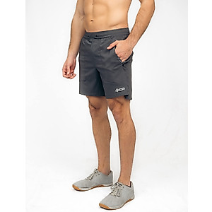 4KOR Fitness Mens Essential Training Shorts Designed for Weightlifting Running Working Out - with Pockets (Large, Dark Grey)