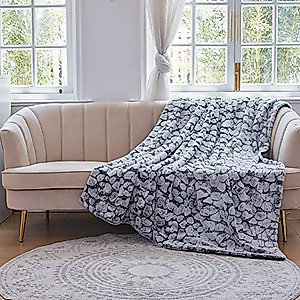 FY FIBER HOUSE Super Soft Rabbit Faux Fur Fleece Throw Blanket Thick Luxurious Faux Fur Plush Warm Fuzzy with Stone Pattern for Bed Sofa, 60"X80", Black