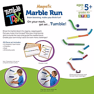 Learning Resources Tumble Trax Magnetic Marble Run, STEM Toy, 28 Piece Set, Ages 5+,Multi-color,5"