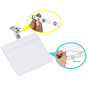 Aimtech Set of 50 Pcs Clear Plastic Horizontal Name Tag Badge Id Card Holders & Metal Id Badge Holder Clips with PVC Straps (Aimt1526)