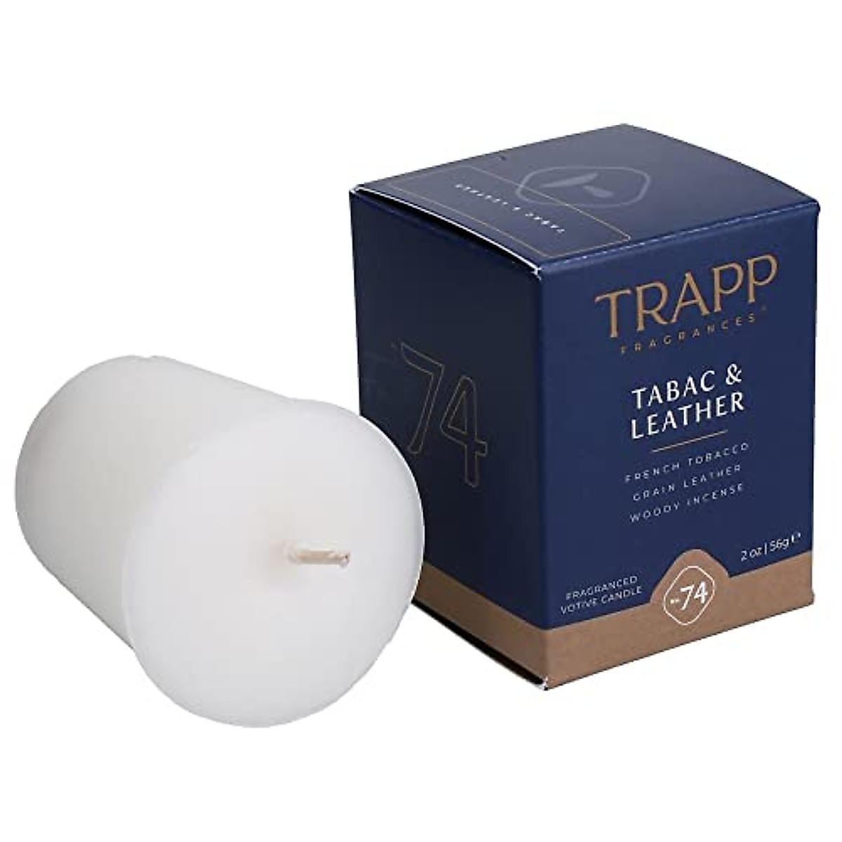 Trapp 2oz Votive Scented Candle Cozy Earthy Aromas Variety, Set of 4 - Scents Include No. 74 Tabac & Leather, No. 21 Amber Bergamot, No. 07 Patchouli Sandalwood, No. 68 Teak & Oud Wood