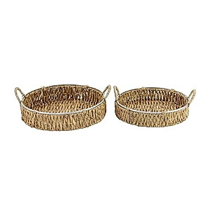 Deco 79 Dried Plant Handmade Woven Tray, Set of 2 18", 20"W, Brown