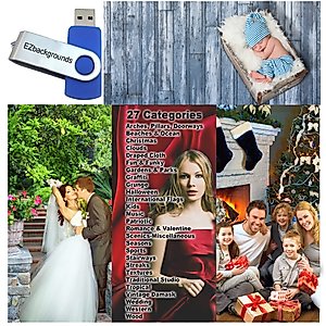 EZbackgrounds' Complete All-in-One Digital Backgrounds Package on USB Flash Drive Memory Stick for Professional Photographers and Hobbyists