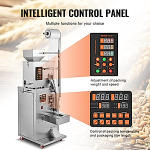 VEVOR Weighing Filling Industries 1-100g, Particle Packaging Machine 10-15 bag/min, Full Automatic Powder Sealing Machine for Filling Tea Seeds Grains Flour Beans Glitter