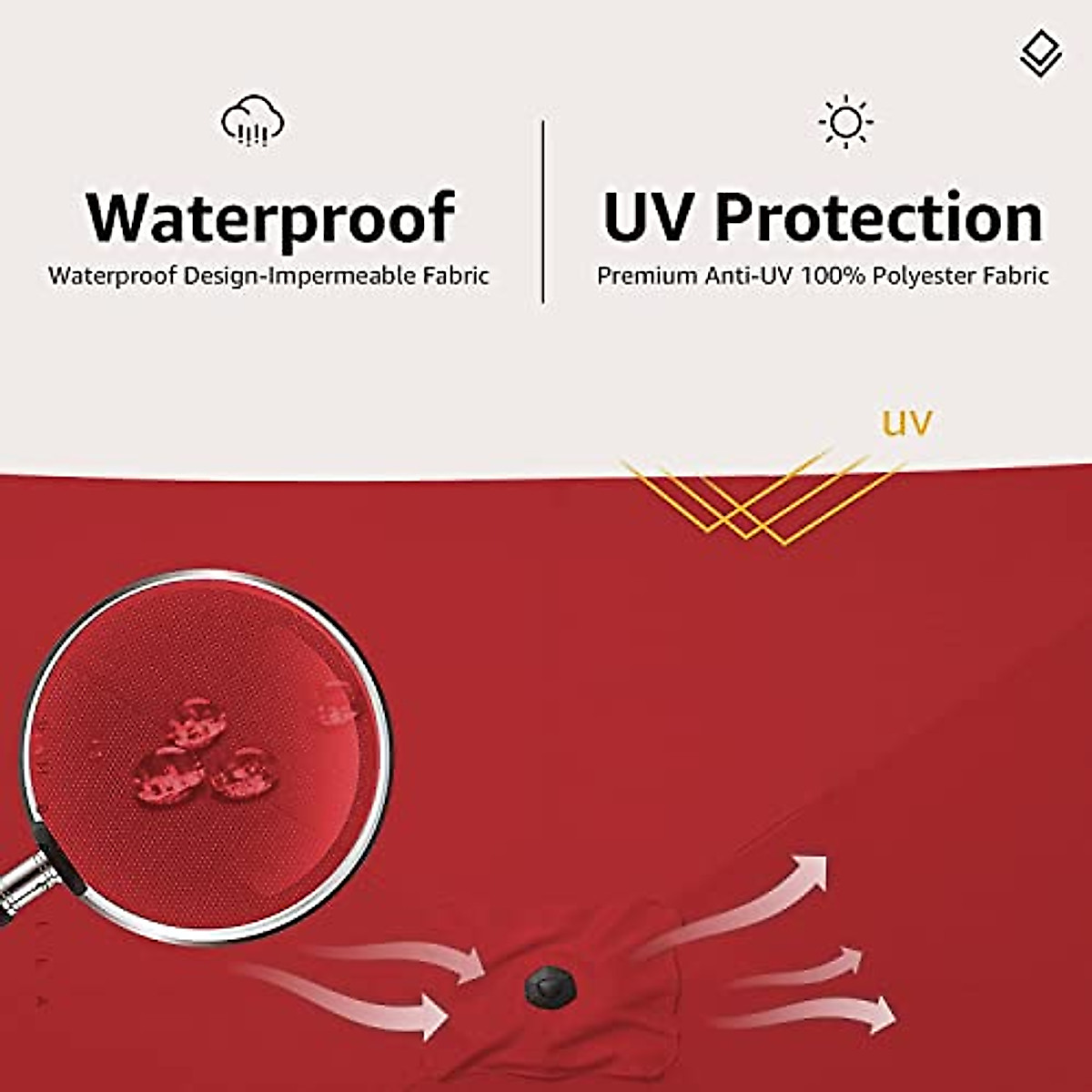 HENG FENG Rectangular Patio Umbrella with 26 LED Lights, 10x6.5FT Outdoor Table Market Umbrella with Push Button Tilt and Crank, Burgundy