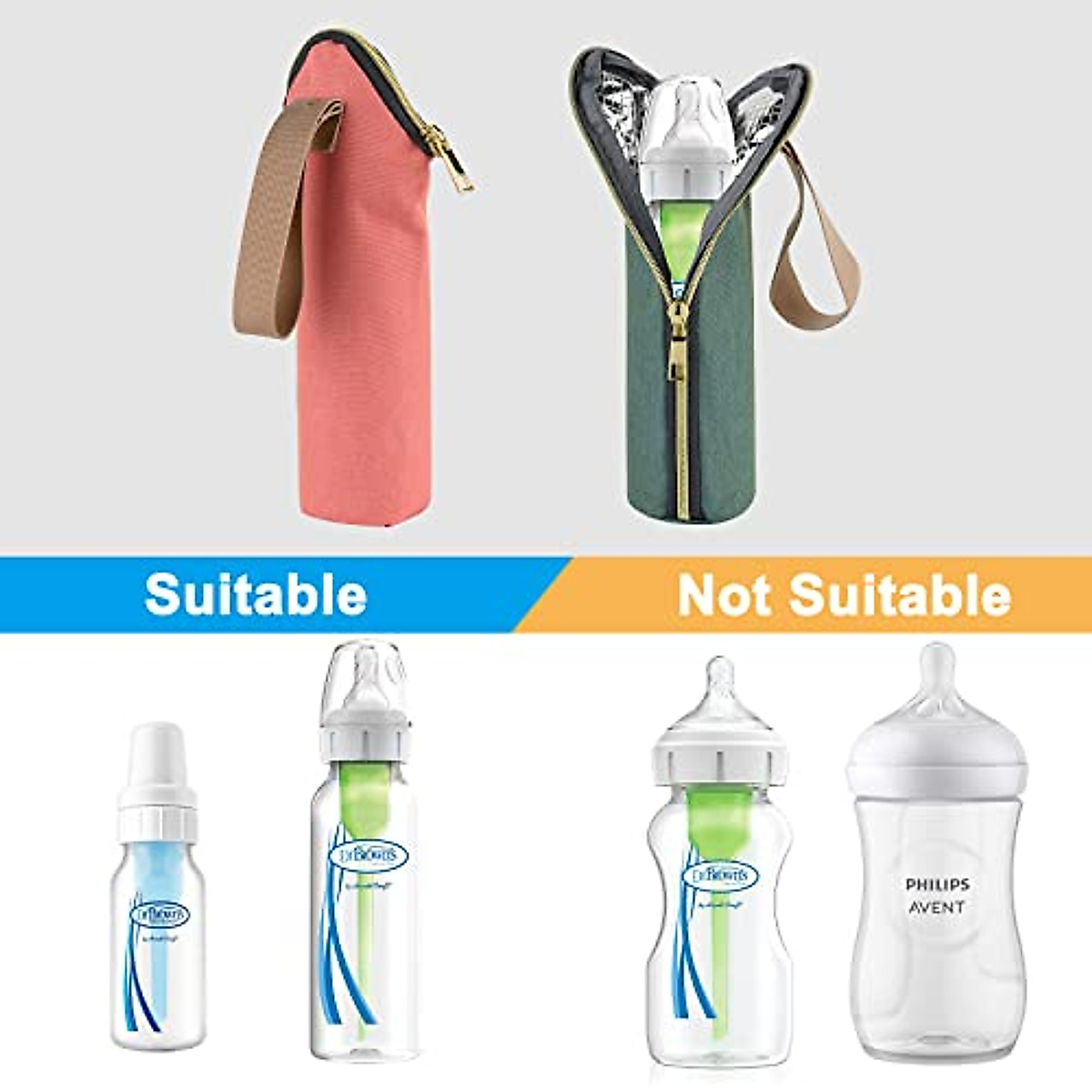 Beautyflier Baby Bottle Tote Bags, Travel Carrier Holder, Portable Breastmilk Storage, Suitable for Dr. Brown’s 2oz, 4oz, 8oz, Narrow (Green + Orange)