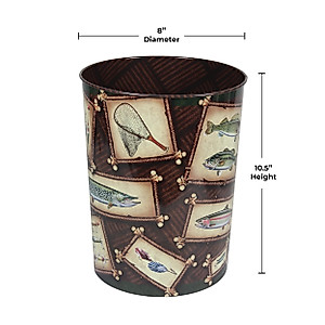 Rivers Edge Products Metal Waste Basket, 10.5-Inch Small Trash Can, Novelty Garbage Can for Office, Kitchen, Bathroom, or Bedroom, Outdoor and Coastal Home Decor, Fishing Theme