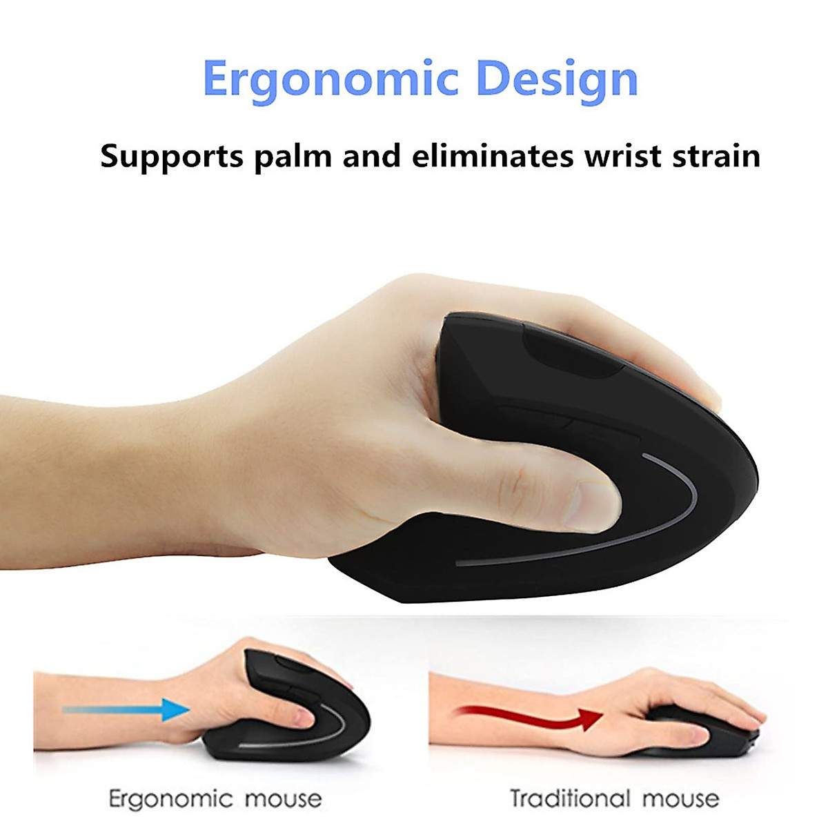 Left-Handed Mouse, Rechargeable 2.4G Wireless Ergonomic Vertical Mice with USB Receiver, 6 Buttons and 3 Adjustable DPI 800/1200/1600 for Laptop Computer PC Desktop (Left Hand)