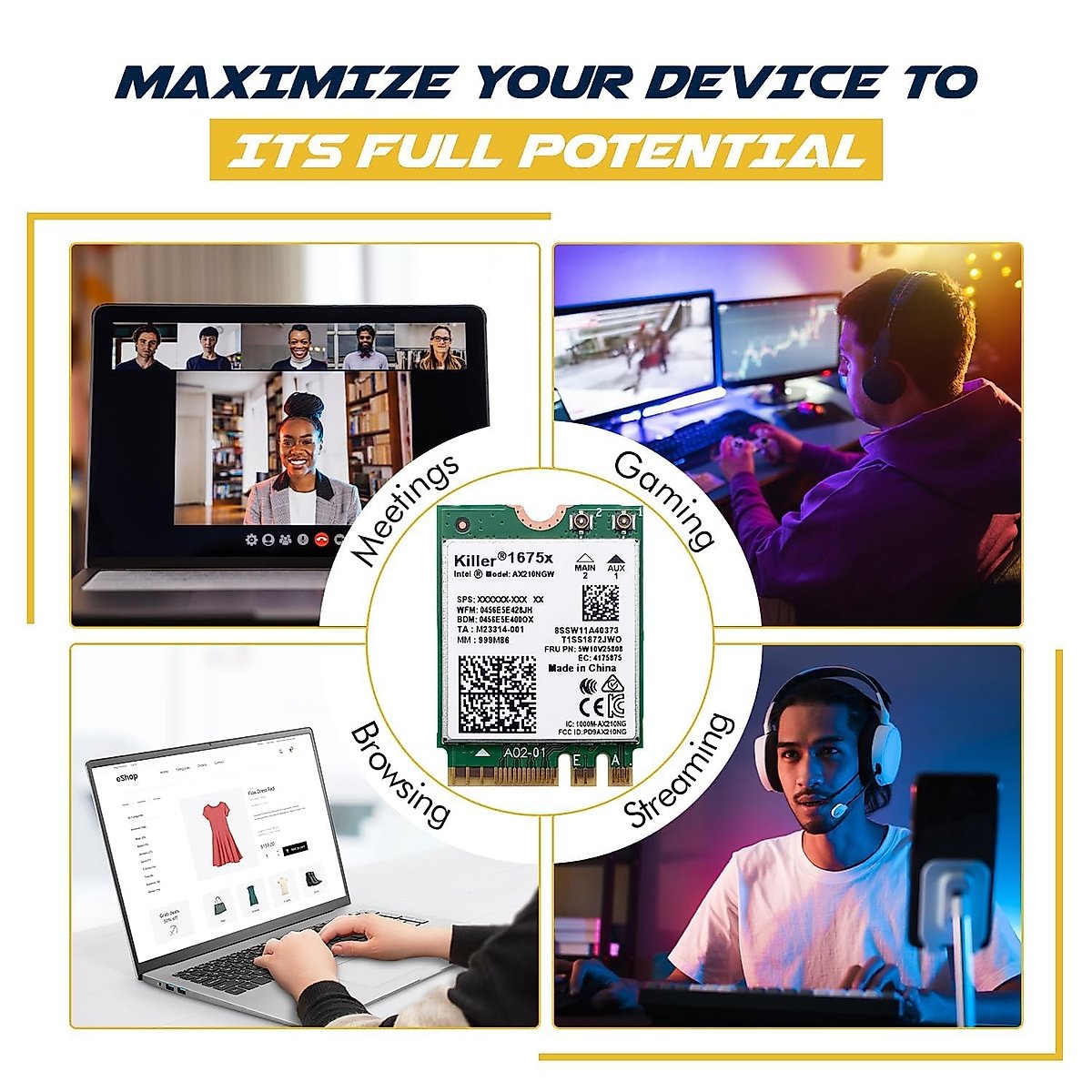 HighZer0 Electronics Killer Series for Intel AX1675x Gaming WiFi 6E Adapter Upgrade | M.2 WiFi Card for PC | 2.4 Gbps WiFi | Bluetooth 5.3 Compatible | for Most Intel and AMD Systems (AX1675x)