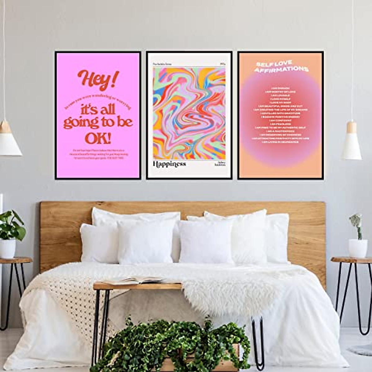 Affirmations Preppy Room Decor Aesthetic - 12x16 Inches Unframed Set of 3 Posters for Room Aesthetic - Inspirational Wall Art Room Decor for Teen Girls - Affirmation Wall Decor Living Room - Abstract Wall Art Bedroom - Apartment Decor - Pink Room Decor -