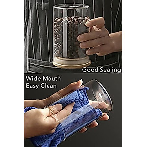 KOIKEY Sugar Jar Glass Salt Container - 15oz Clear Airtight Caning with Bamboo Lid and Spoon Scoop, Storage Overnight Oats, Salts, Coffee Bean, Spice, Creamer, Food Organizer, Pack of 1