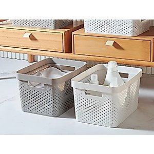 HANAMYA Lidded Storage Bin Organizer | Storage Organizing Container, 16 Liter, Set of 4, Gray