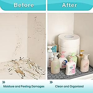 Under Sink Mat for Kitchen, 34" x 22" Silicone Tray for Bottom of Kitchen Cabinet to Protector for Drips Leaks Spills, Waterproof Under Sink Liner - Hold up to 2.5 Gallons