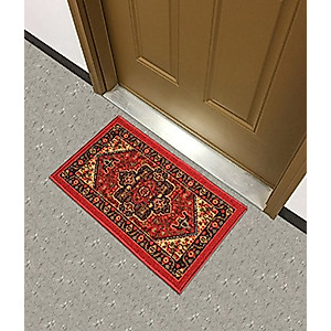Kapaqua Rubber Backed Mat 18" x 31" Red Persian Medallion Doormat Accent Non-Slip Rug - Rana Collection Kitchen Dining Living Hallway Bathroom Pet Entry Rugs RAN2090-12