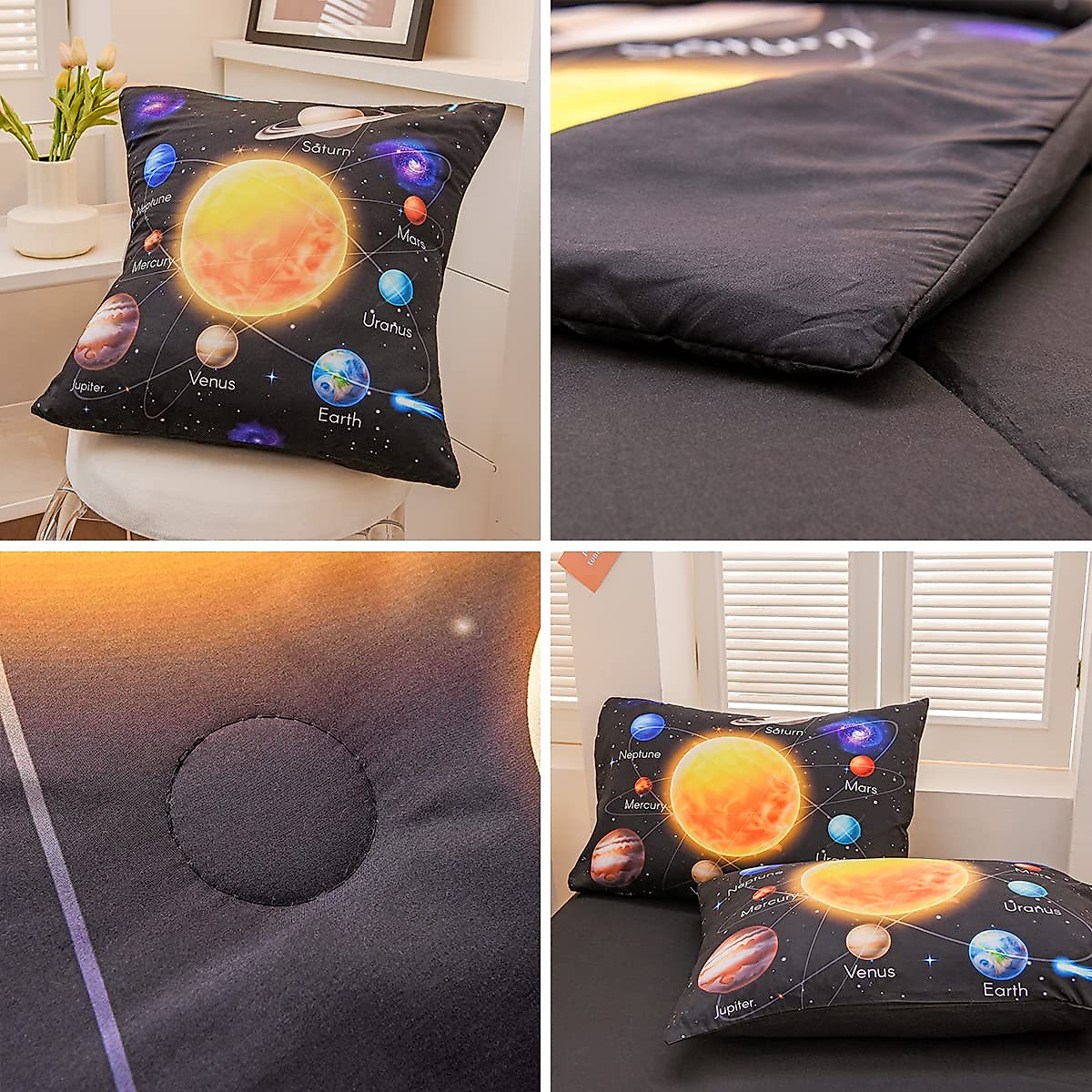 Tasselily Twin Size Comforter Sets for Boys, Space Bedding Set Twin Bed in a Bag, 6 Pcs Universe Planet Galaxy Comforter Set with Sheets
