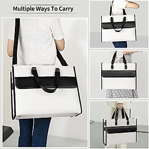 Laptop Bag for Women, Laptop Tote Bag 17 Inch, Waterproof Leather Computer Tote Bag with USB Charging Port, Women Briefcase Business Office Work, Large Capacity Handbag Shoulder Bag White