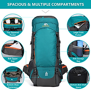 Unineovo 50L/60L/65L Waterproof Hiking Camping Backpack with Rain Cover, Lightweight Outdoor Sport Travel Daypack