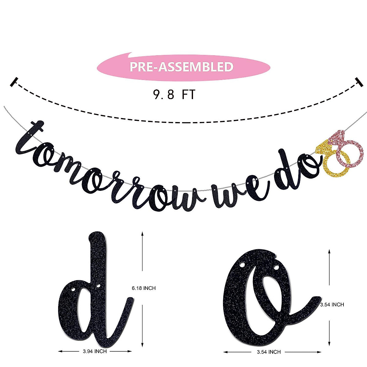 Black Glitter Tomorrow We Do Banner, Bridal Shower/Bride to Be/Engagement/Wedding Rehearsal Party Sign Paper Garlands Decorations Supplies (Pre-Strung)