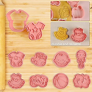 Baby Shower Cookie Cutters Set 8 Pcs with Plunger Stamps, Cute for Biscuit Cheese Baking