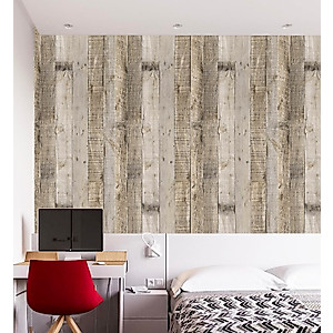 Anmon Wood Contact Paper 17.7" x 118" Peel and Stick Wallpaper, Grey Distressed Wood Wallpaper Shiplap Self Adhesive Removable Wall Paper, Wood Look Plank Rustic Natural Contact Paper for Wall
