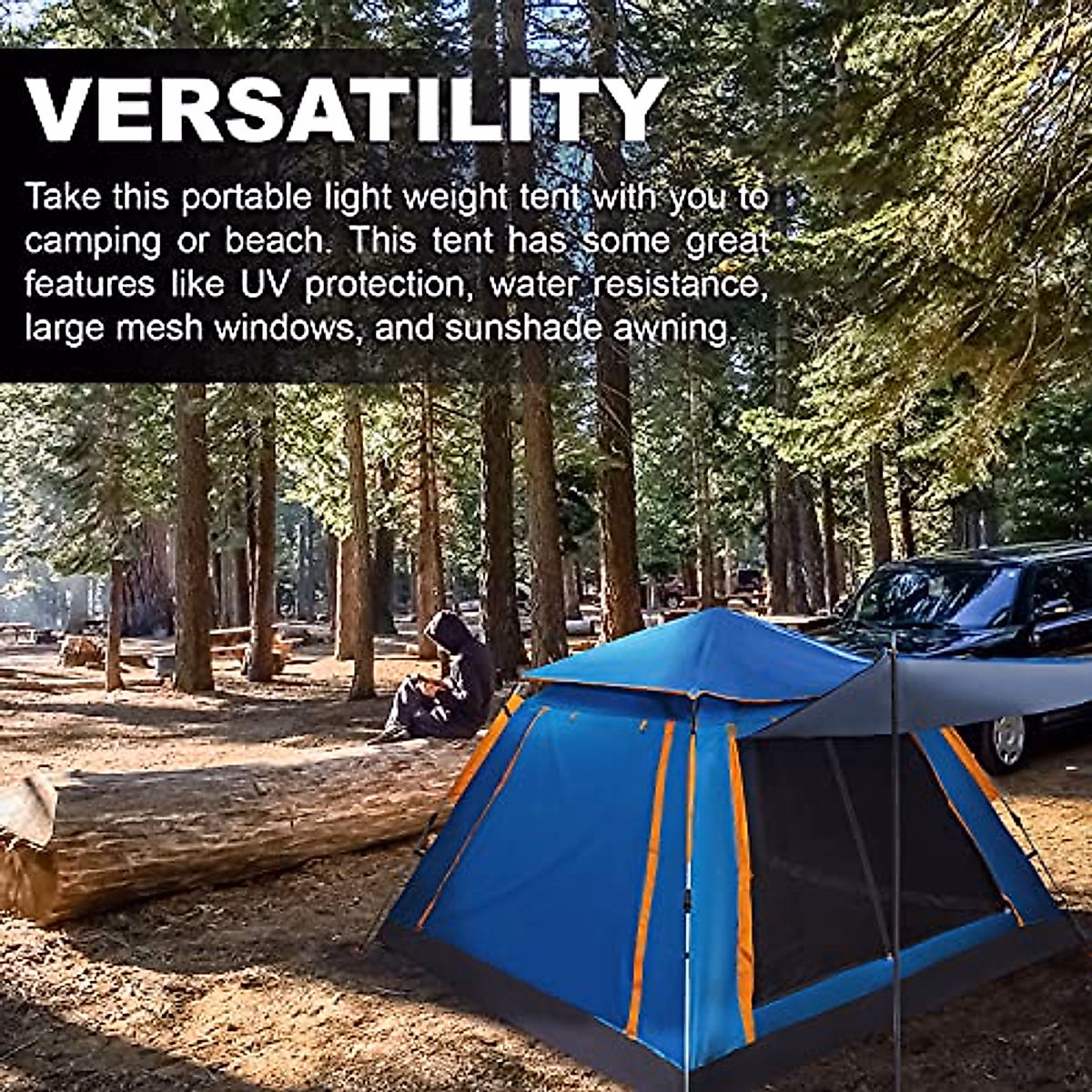 Instant Pop Up Camping Tent Easy Setup Automatic Hydraulic Water Resistant with Rain Fly Portable Lightweight Great for Outdoor Beach Backpacking Hiking (4-5 Person, Blue)