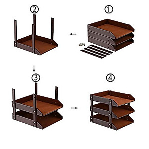 Leather Desk Organizer, Sendi Store Leather Stackable Office File Document Tray for Files, Folder, Stationery, Magazine, Newspaper, Mail, Home Sundries Desktop Organization Holder (Brown 3-Tray)