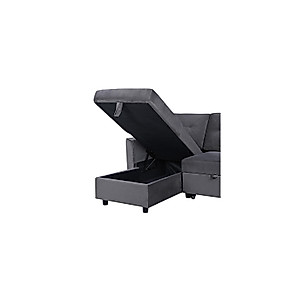 Maykoosh Boldly Bohemian Velvet Reversible Sleeper Sectional Sofa with Storage Chaise and Side Pocket Dark Gray