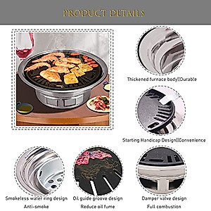 WGLAWL Charcoal Grills, Portable Household Korean Non-Stick Barbecue BBQ Grill Stove, Tabletop Smoker Charcoal Grill for Courtyard Camping Picnic Hiking Traveling Beach BBQ (Color : Silver)