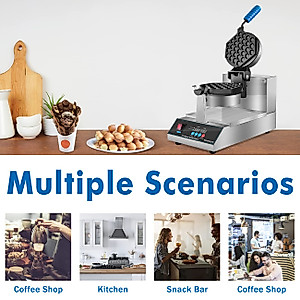 YOOYIST LED Egg Bubble Waffle Iron Machine Rotating Belgian Waffle Maker Commercial Grade Professional Intelligent Heavy Duty Non Stick Digital For Hotel Restaurant
