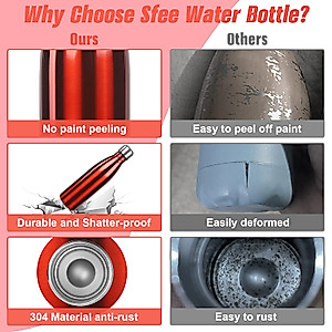 Sfee Insulated Water Bottle, 17oz Stainless Steel Water Bottles, Double Wall Vacuum Reusable Water Bottles Leak Proof BPA-FREE Sports Bottle Cup Keep Hot&Cold for Running Gym Workout Cycling Kids(Red)