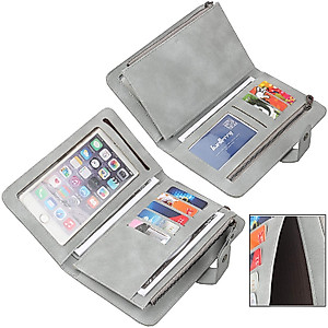 Wristlet Wallets for Men & Women, Leather Clutch Wallet with Card Slots Business Long phone Purse Multi Card Organizer (C224 Gray)
