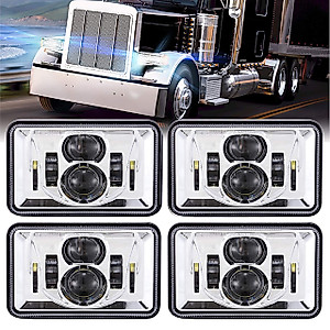 BICYACO 4 PCS DOT 4x6 Inch LED Headlights Rectangular Replacement H4651 H4652 H4656 H4666 H6545 Compatible with Peterbilt Kenworth Freightliner Ford Probe Oldsmobile Cutlass