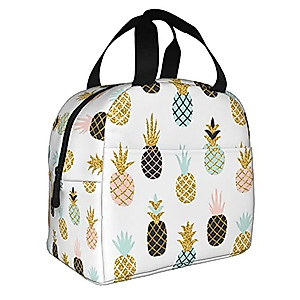 Echoserein Cute Pineapple Stylish Glitter Lunch Bag For Women Girls Insulated Lunch Box Reusable Lunchbox Waterproof Portable Lunch Tote