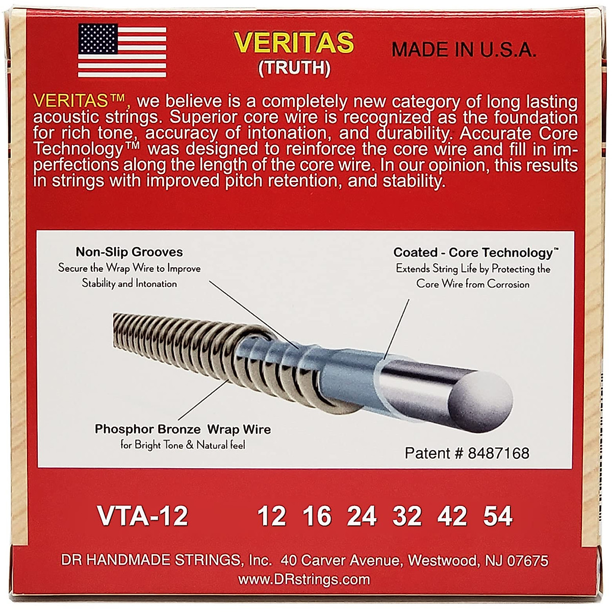 DR Strings Veritas Coated Core Technology Acoustic Guitar Strings, Light 12-54, 3-Pack (VTA-12-3PK)