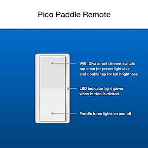 Lutron Paddle Pico Remote for Caseta Smart Dimmers/Switches, On/Off Control, for Table Top or Wallmount Use, PJ2-P2B-GWH, White