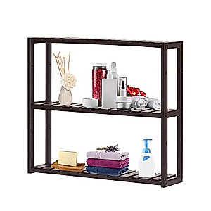Kinsuite 3-Tier Bathroom Adjustable Multifunctional Bamboo Shelf Layer Rack Wall Mounted Utility Storage Organizer Towel Shelves Kitchen Living Room Holder, Dark Brown