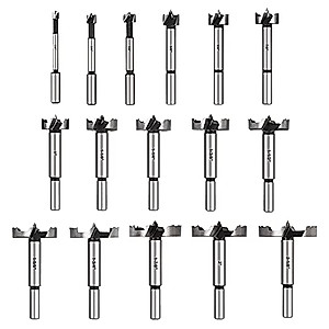 COMOWARE Forstner Bit Set - 16 Pcs Forstner Drill Bits Set for Wood, Auger Opener Round Shank Drilling Cutting Tool for Woodworking