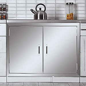 JOMWECL BBQ Access Door, 31W x 21H Inch Grill Double Door, 304 Brushed Stainless Steel Outdoor Kitchen Doors for BBQ Island Grilling Station